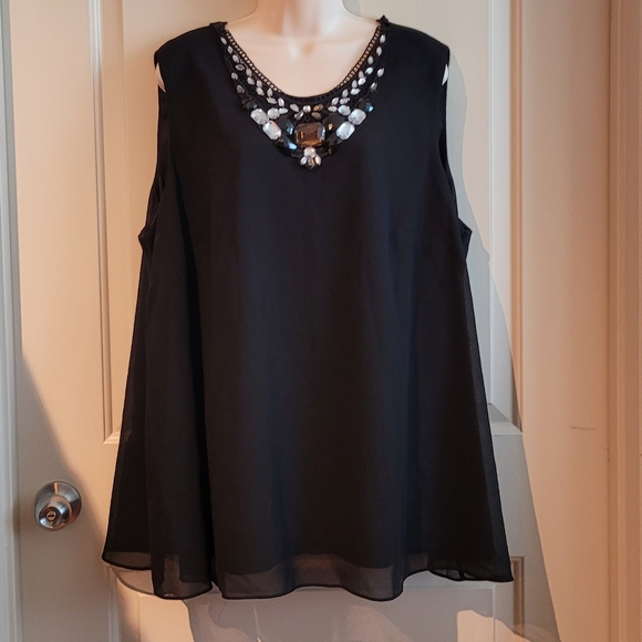 MSK | Tops | Msk Women Black Plus Size 3x New Jeweled Bib Necklace Tank ...